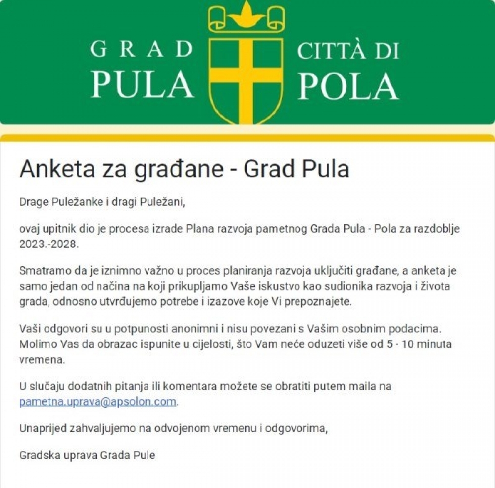 Anketa za građane: Plan razvoja pametnog Grada od 2023. do 2028 ...